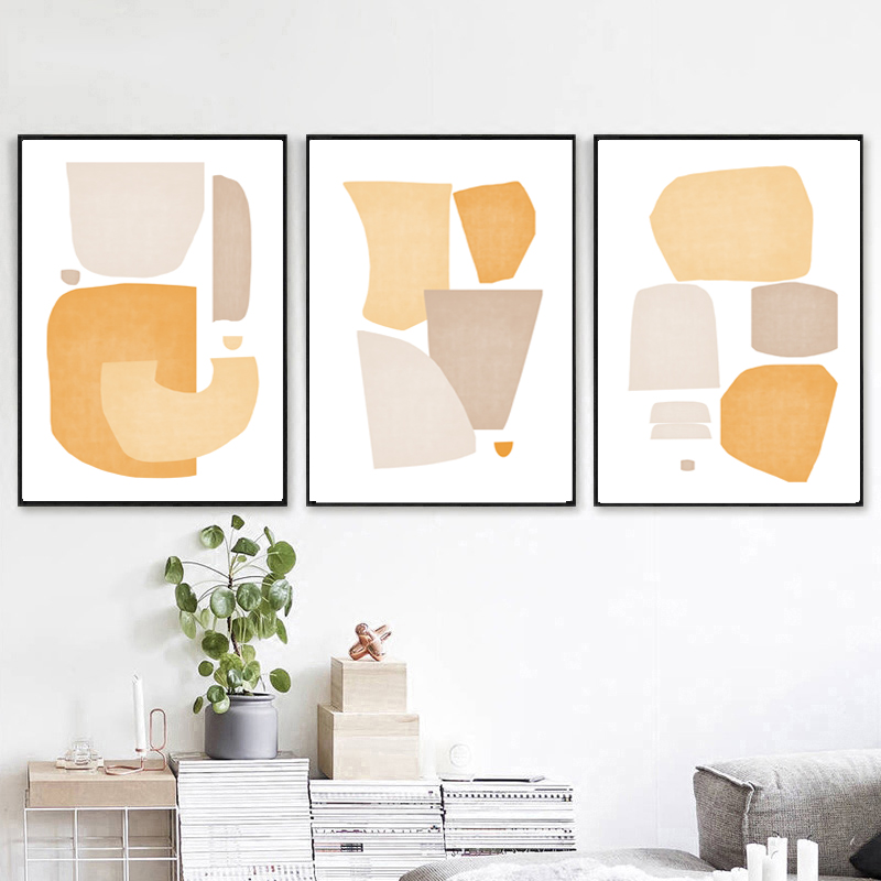3 Piece Prints Abstract Geometric Yellow Gray Art Set Of 3 W | Inspire ...