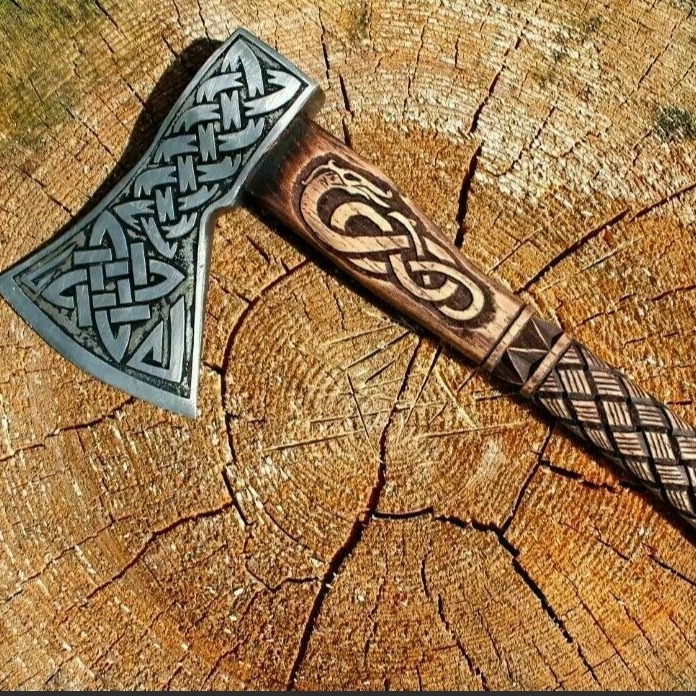 Handmade Viking Carbon Steel Wooden Engraved Handle axe | Inspire Uplift