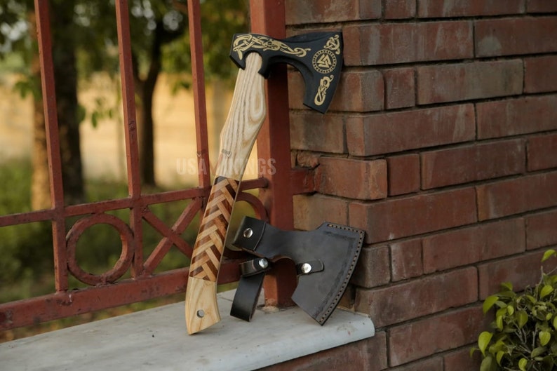 HATCHET AXE, BATTLE Axe, Carbon Steel Ash Wood Shaft Nordic | Inspire ...