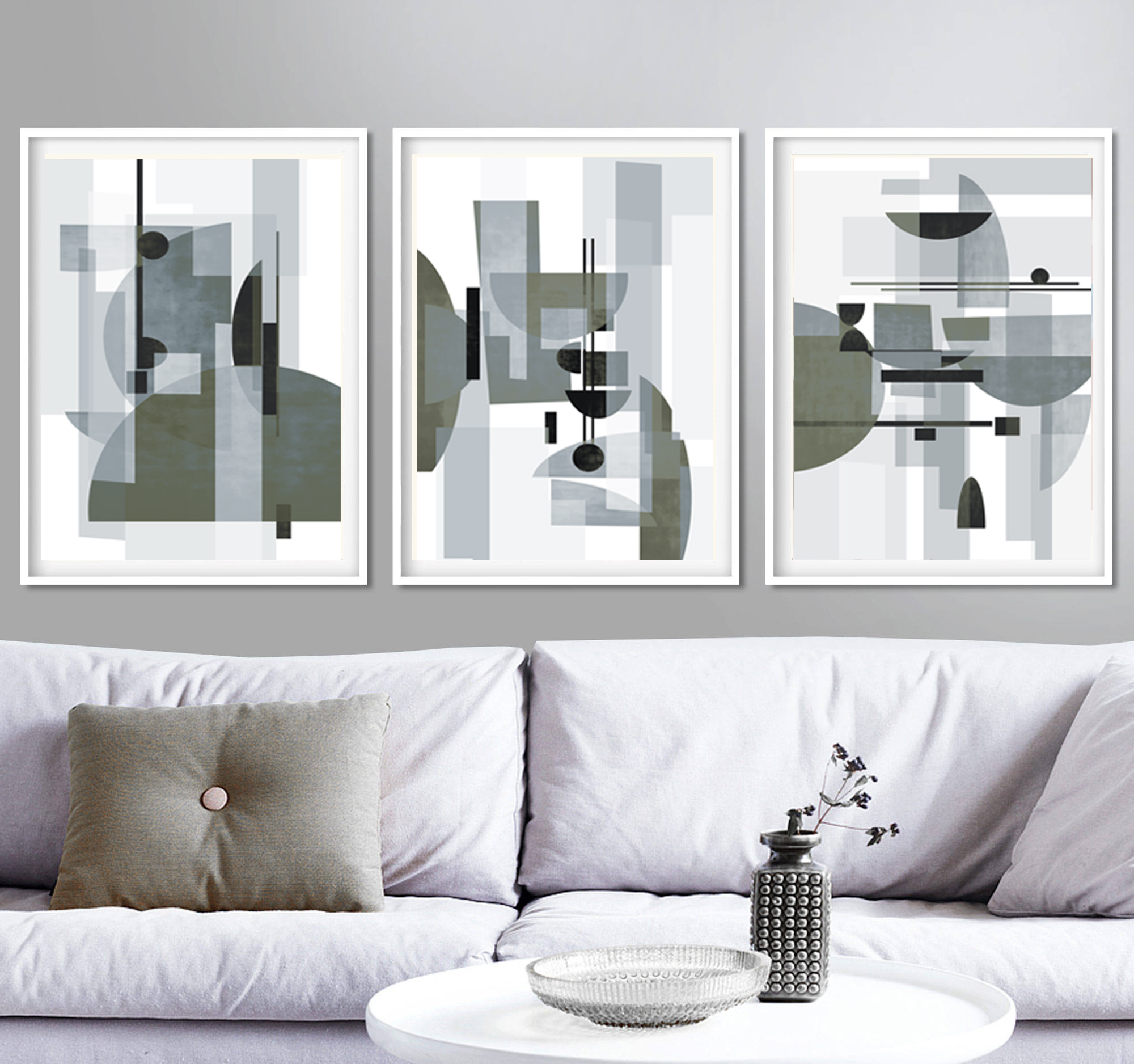Grey Prints Abstract Geometric Posters Set of 3 Digital Down | Inspire ...