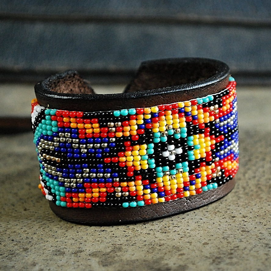 Native Indian Beaded Bracelet Men Women Thunderbird Leather - Inspire ...