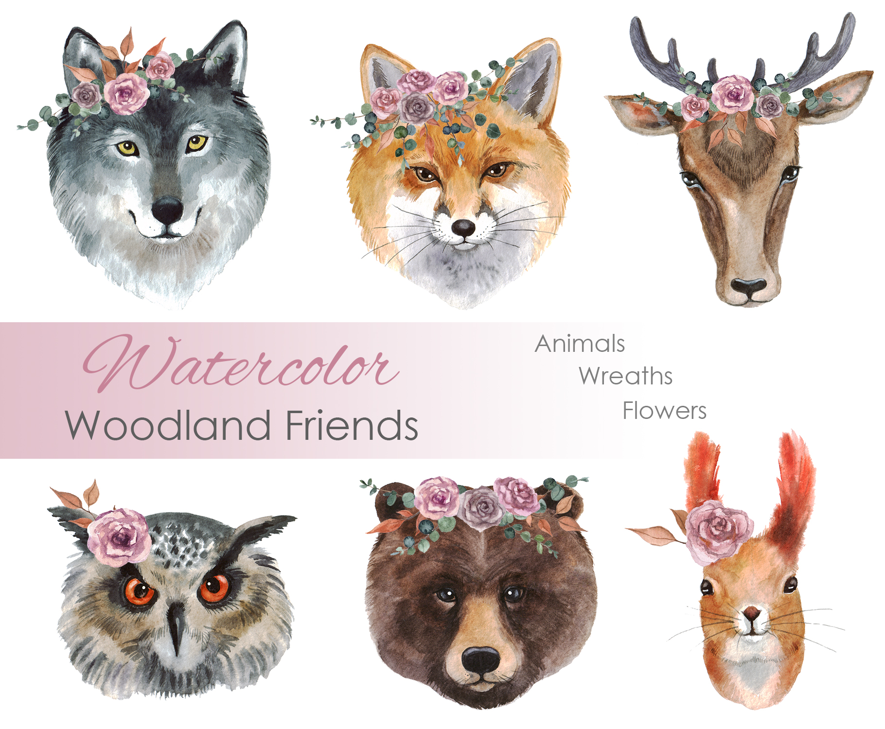 Watercolor Clipart. Animal Wall decor, woodland nursery art. - Inspire ...