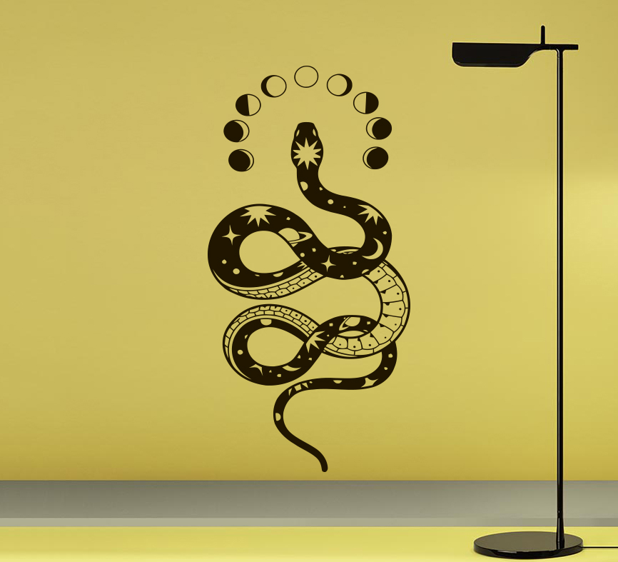 Snake And Moon Phase Sticker Wall Sticker Vinyl Decal Mural - Inspire Uplift
