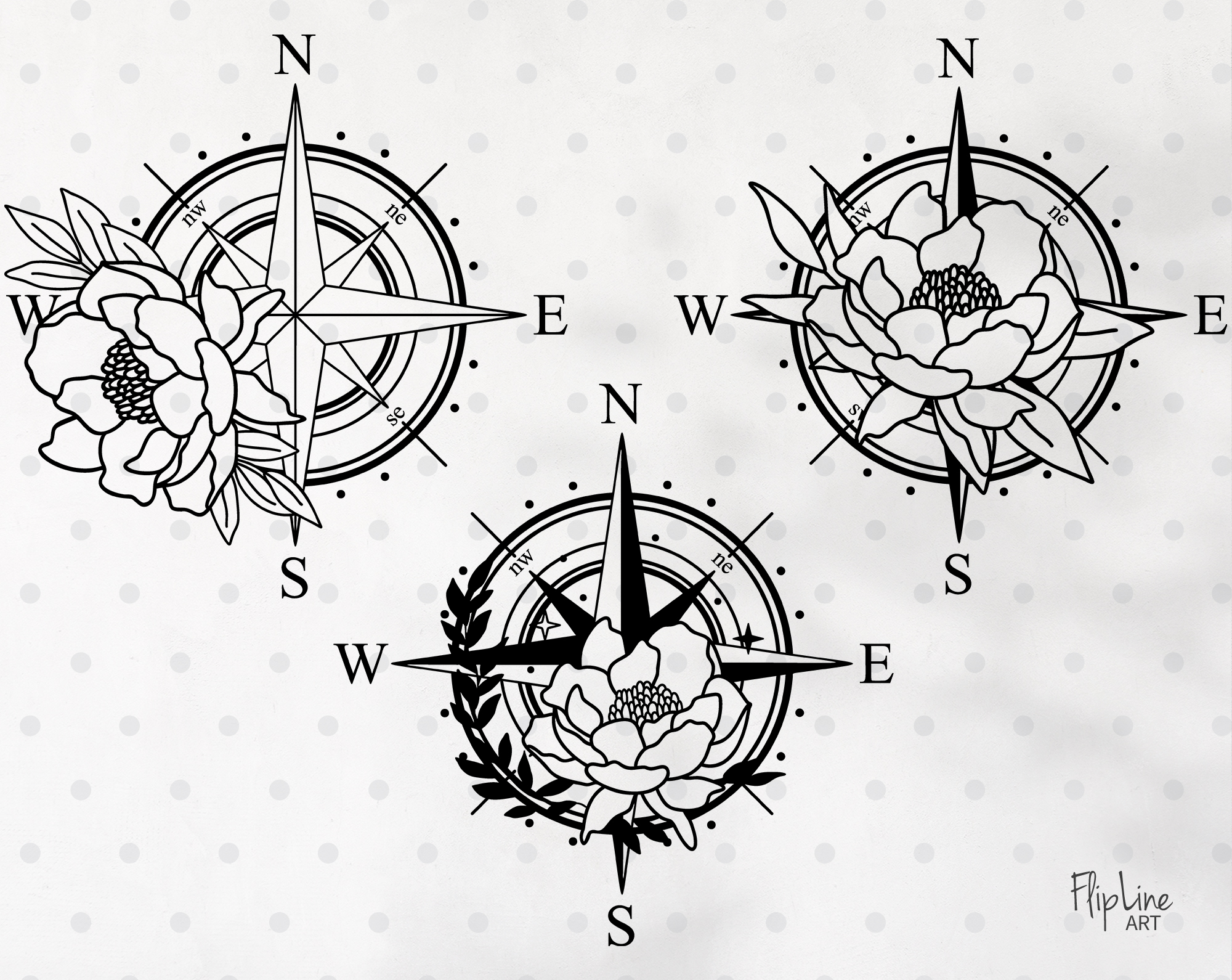 Peony Compass rose SVG & PNG clipart, Floral Compass Clipart | Inspire ...