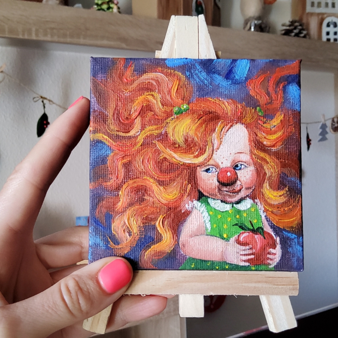 Miniature oil painting. Focus on the good painting. Funny - Inspire Uplift