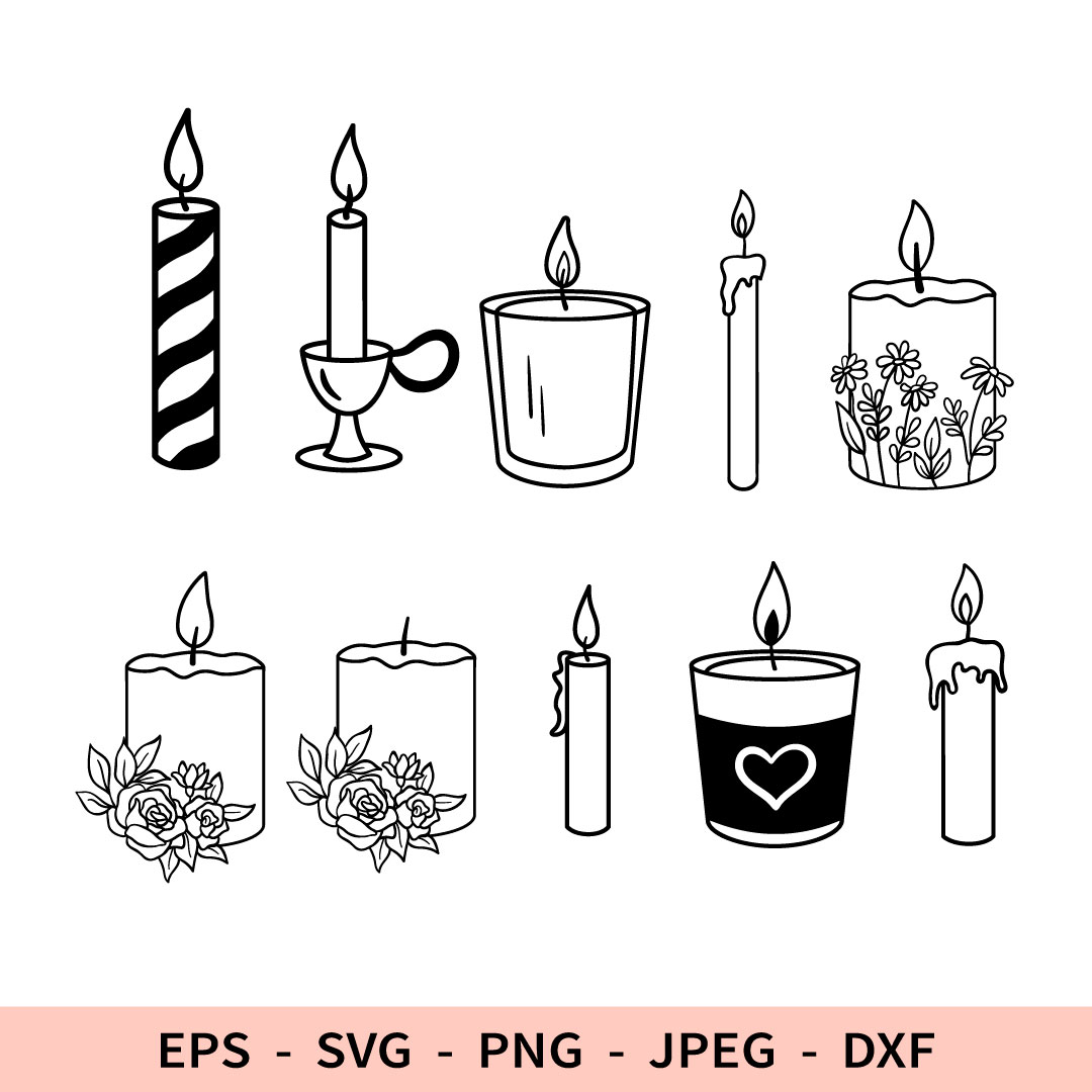 Burning Candle Svg Christmas Dxf File for Cricut Outline Flo | Inspire ...