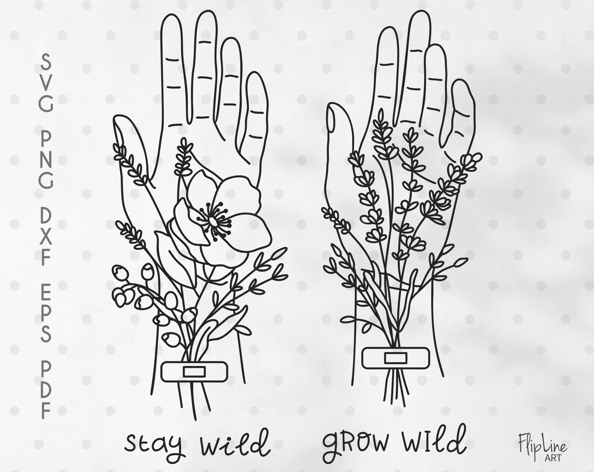 Wildflower SVG & PNG botanical clipart, Hand with flowers. | Inspire Uplift