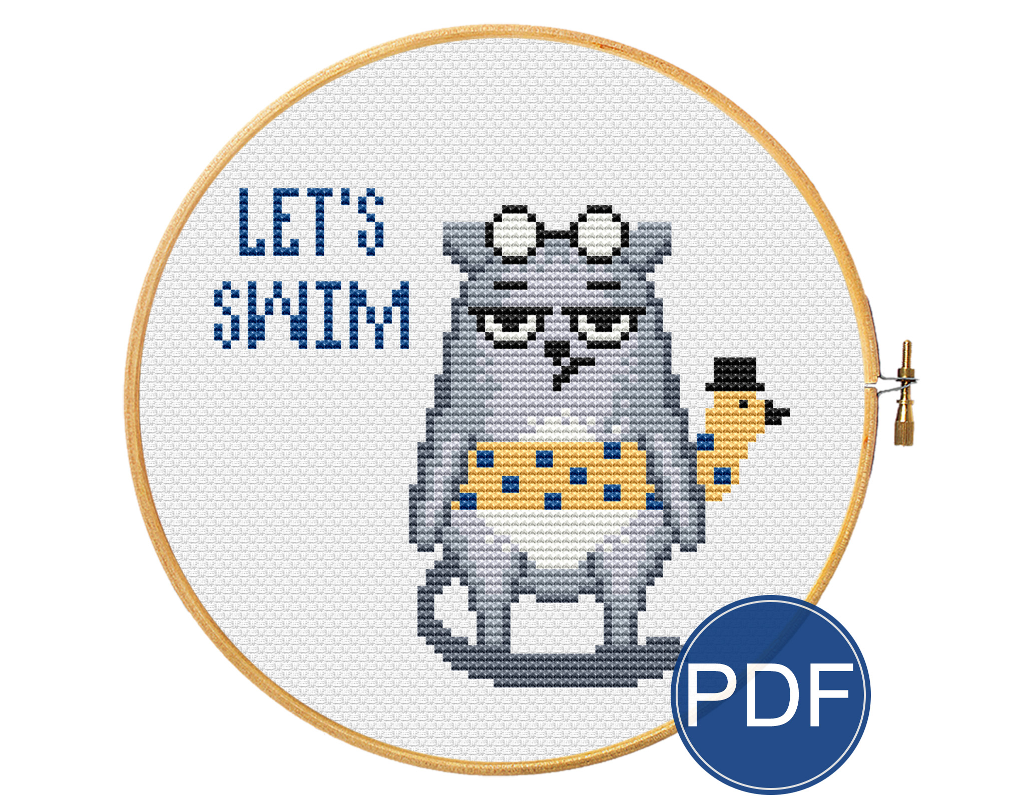 Let's swim. Grumpy cat for cross stitch pattern - Inspire Uplift