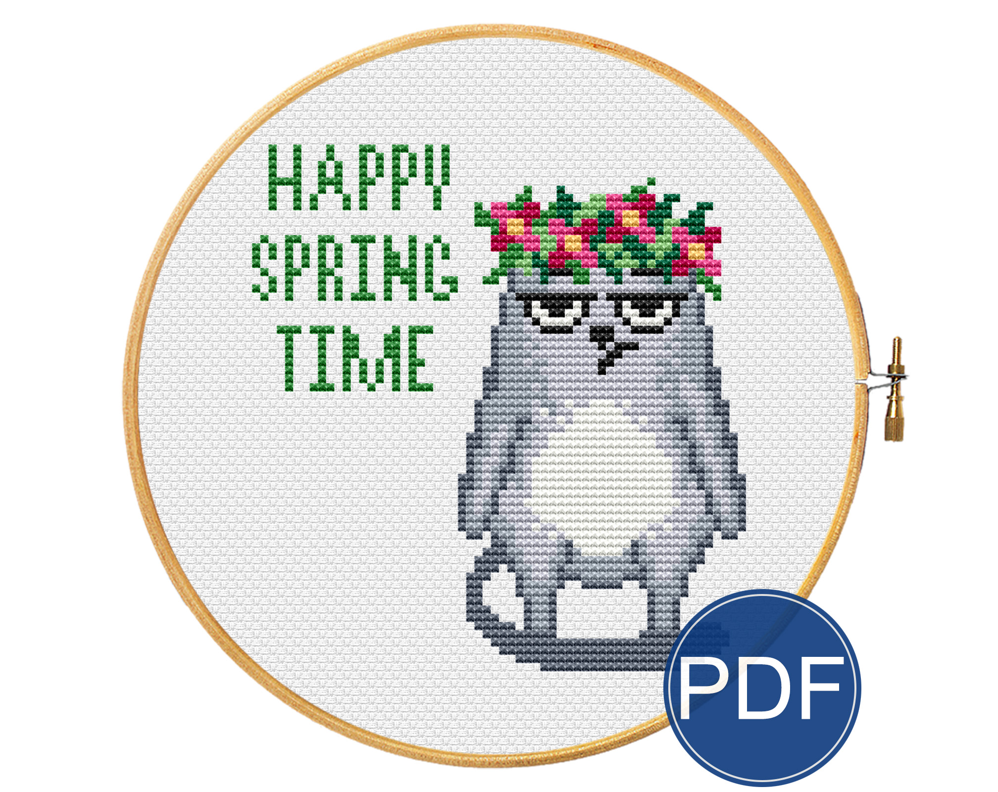 Happy spring time. Grumpy cat for cross stitch pattern | Inspire Uplift