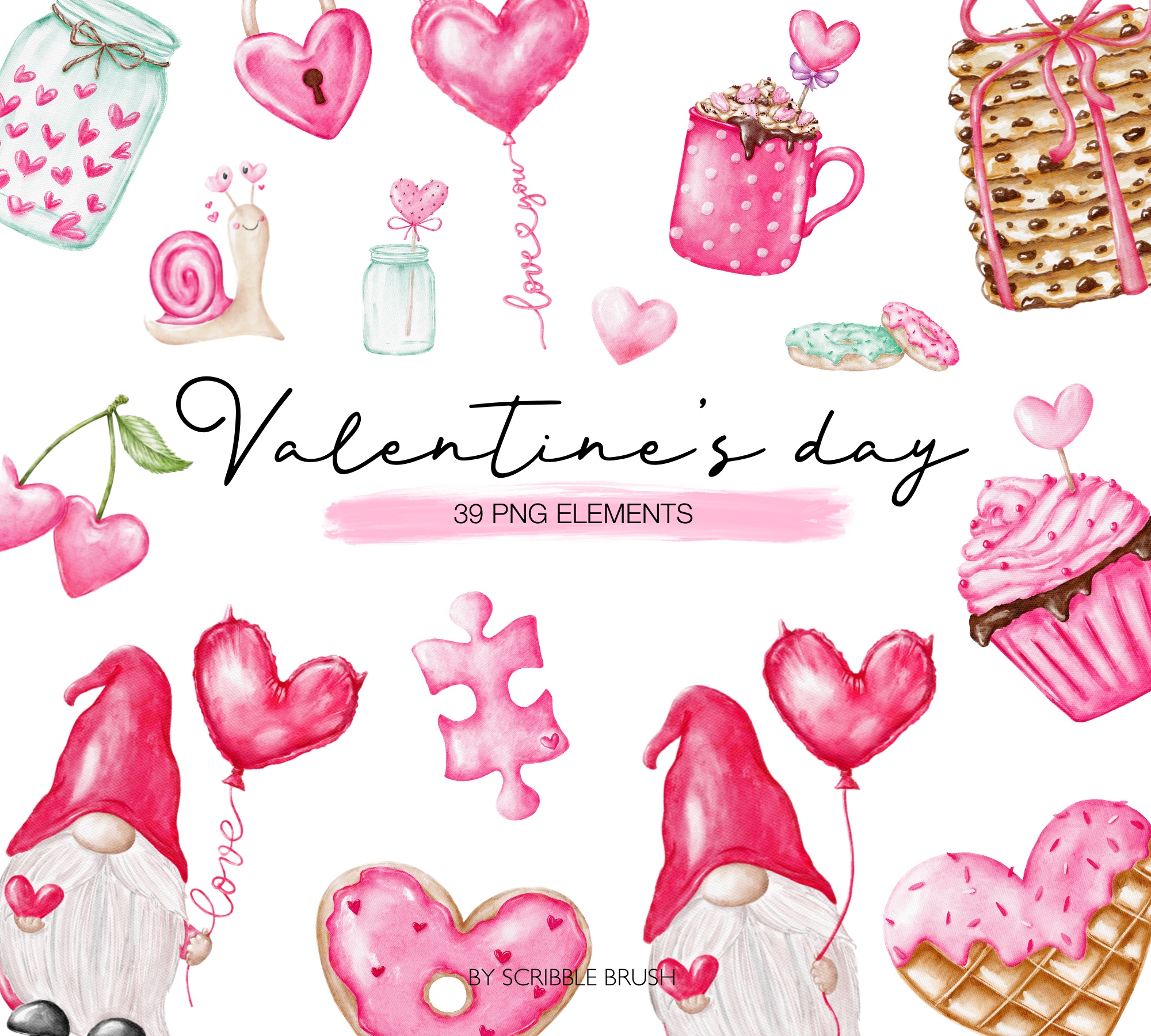 Watercolor Valentines Day Clipart PNG Bundle - Inspire Uplift