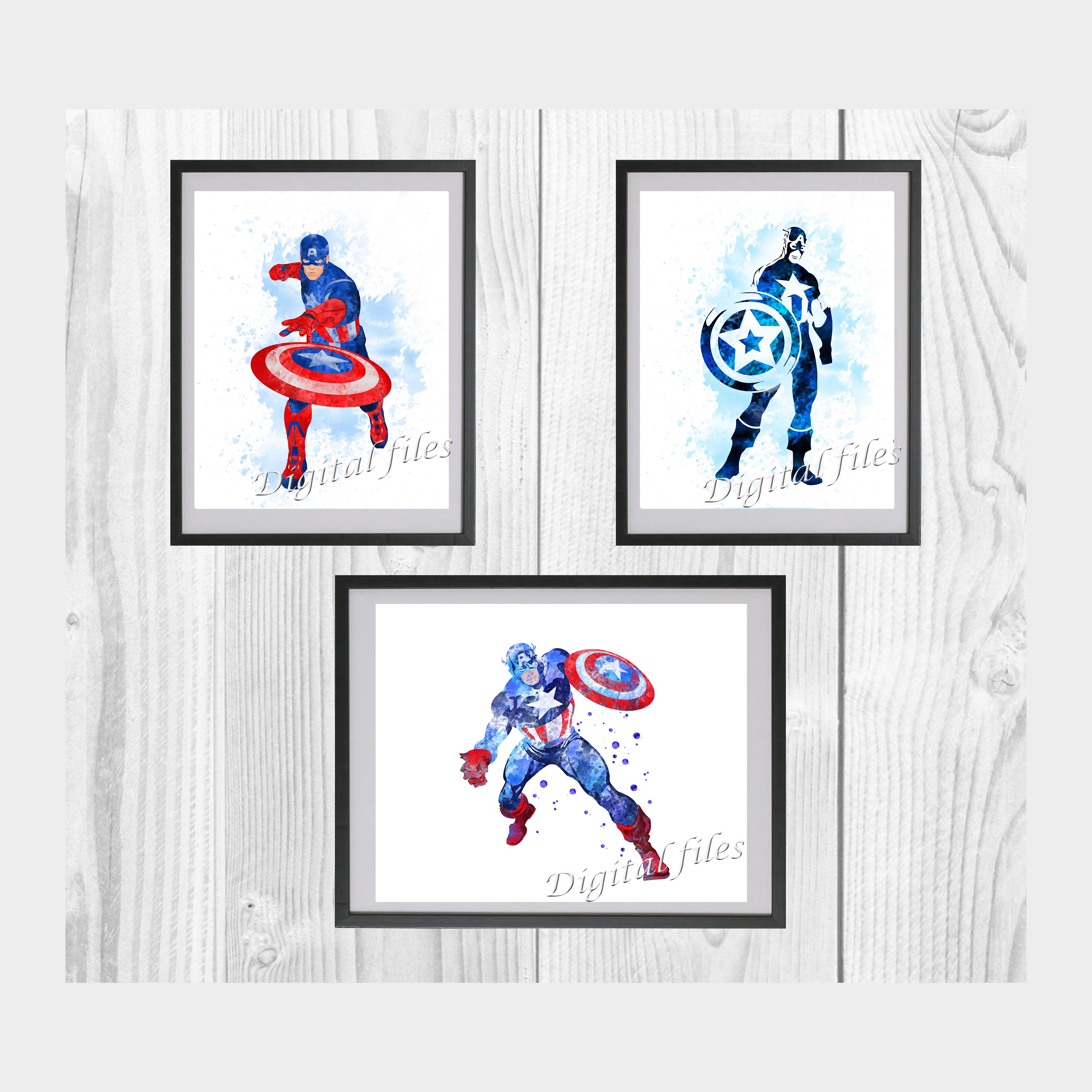 Captain America Marvel Superhero set Art Print Digital Files | Inspire ...