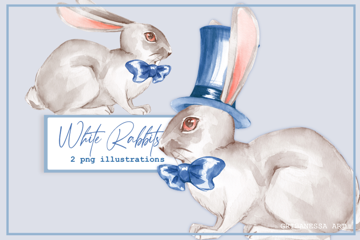 White Rabbit clipart. Watercolor bunny PNG clipart. Digital - Inspire ...