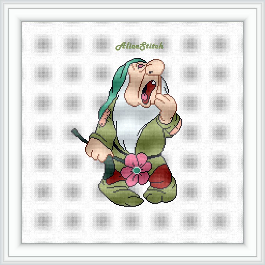 Cross stitch pattern Snow White 7 Dwarfs Gnome Sleepy Dwarf - Inspire ...