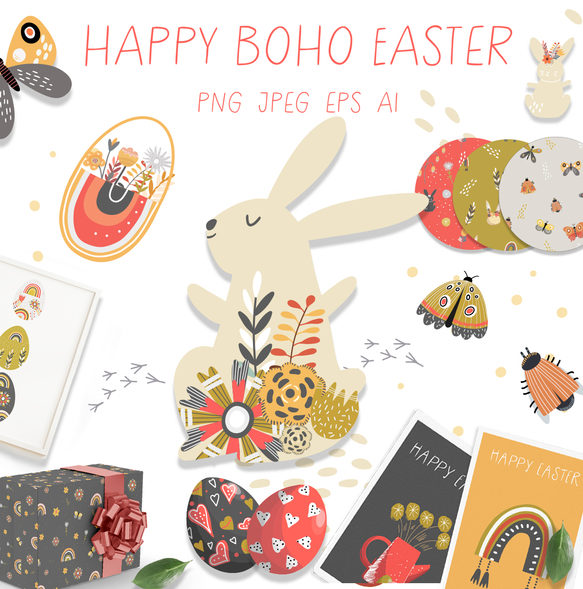 Happy Easter boho spring clipart, easter invitation, easter | Inspire ...