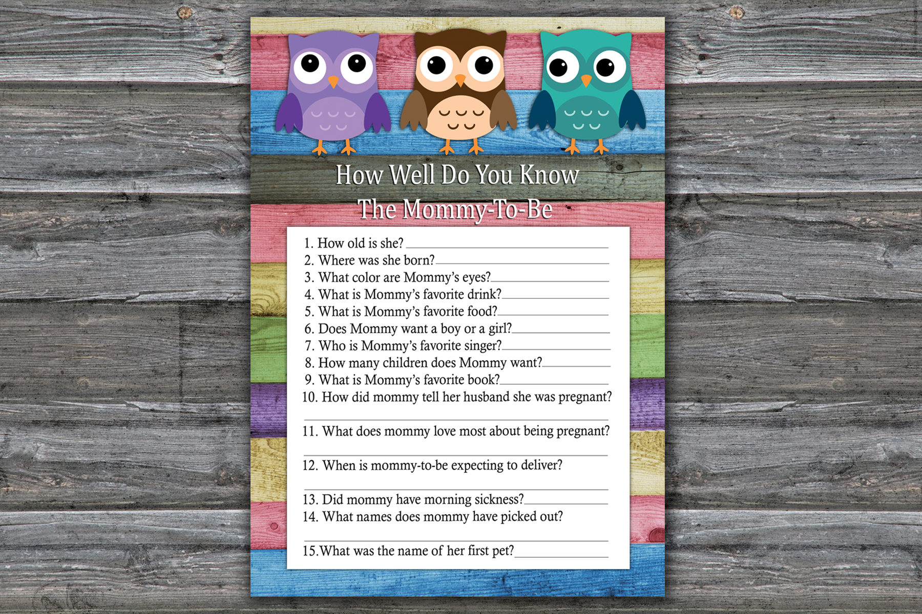 Owl How well do you know baby shower game card,Woodland Baby - Inspire ...