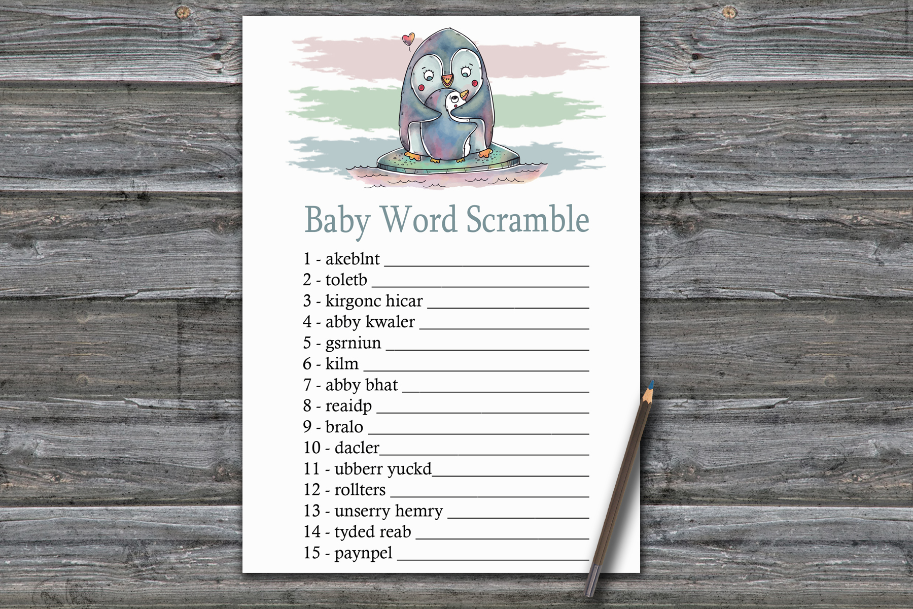 Penguin Baby word scramble game card,Winter animals Baby sho | Inspire ...