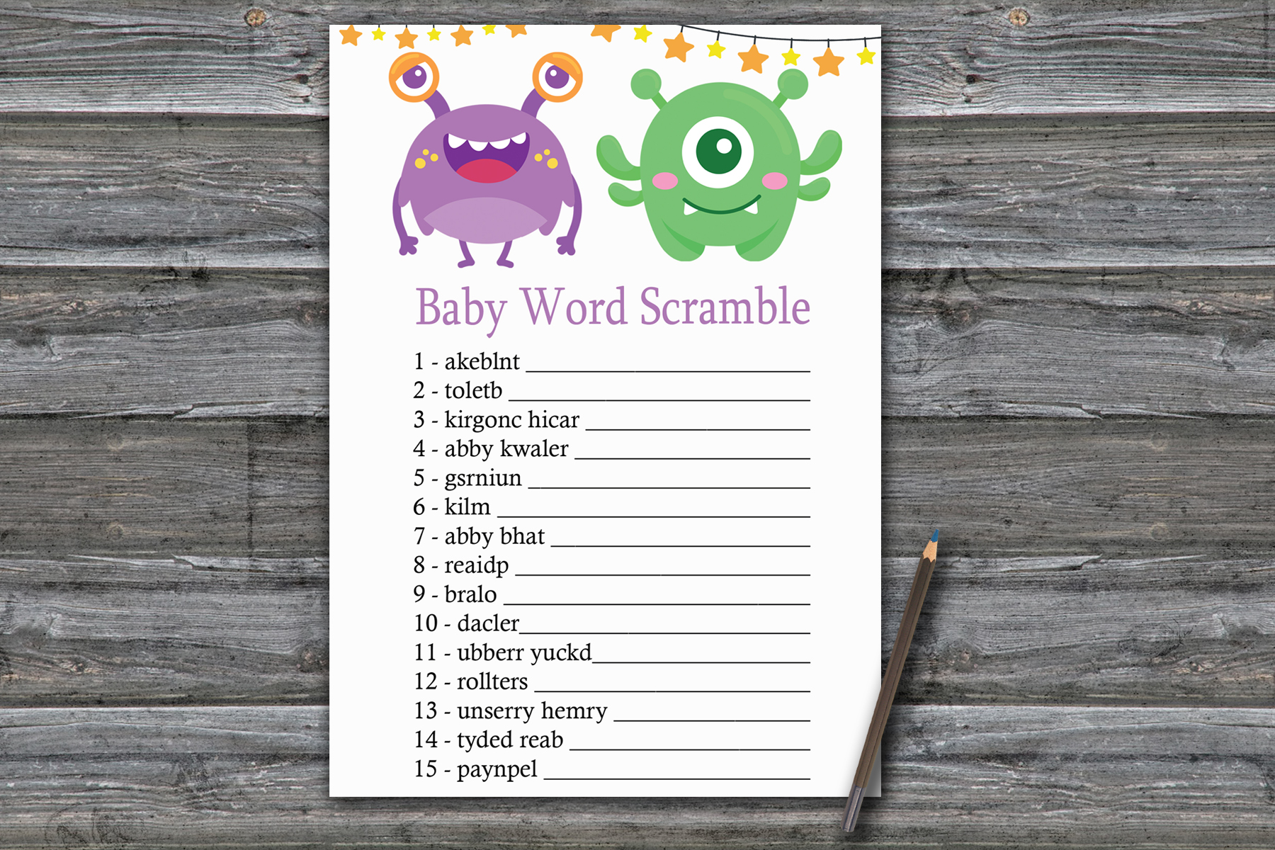 Monster Baby word scramble game card,Little Monster Baby sho | Inspire ...