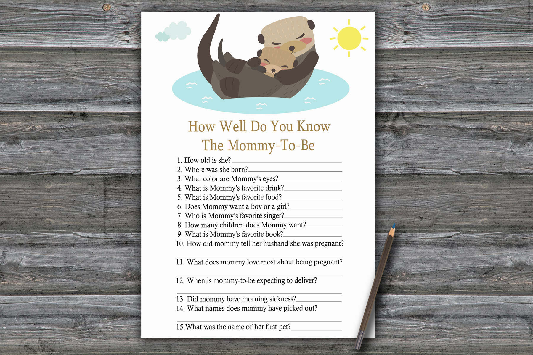 Otter How well do you know baby shower game card,Woodland Ba | Inspire ...