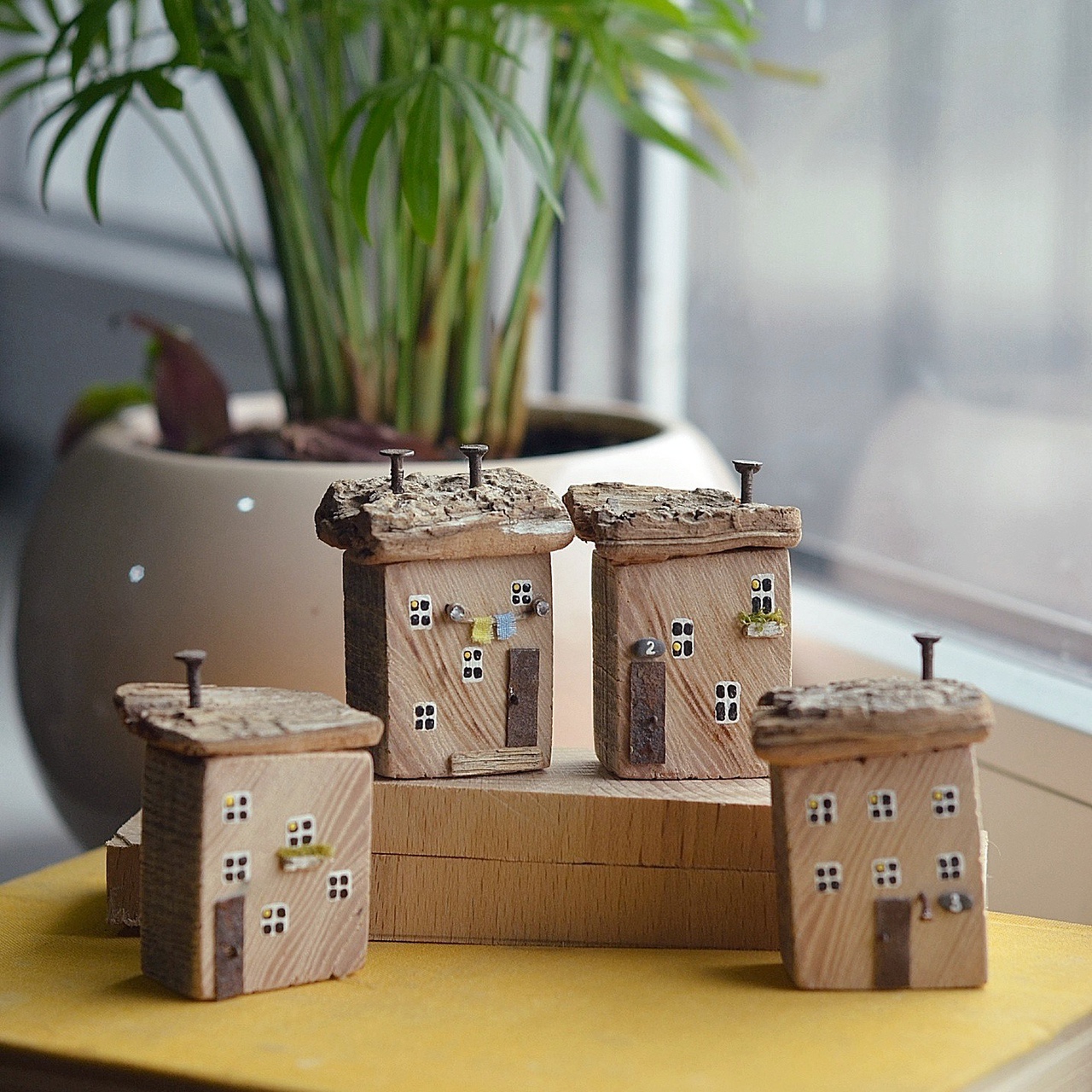 Set of 4 tiny wooden houses, driftwood art, small house, eco - Inspire ...