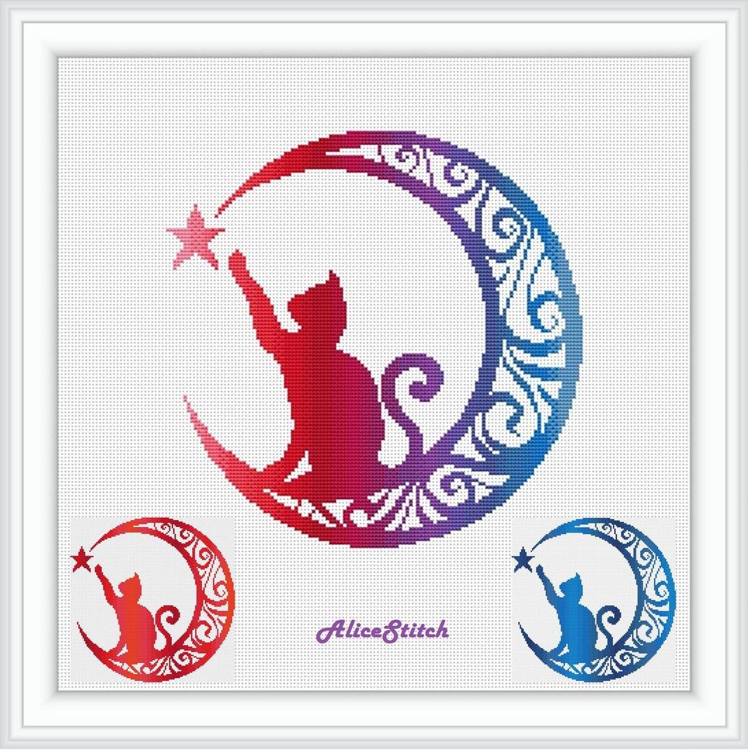 Cross stitch pattern Cat Crescent silhouette ornament animal | Inspire ...