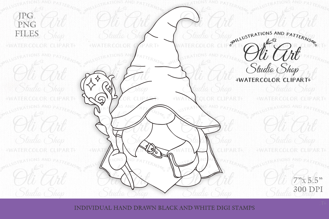Wizard gnome Colouring Page, Gnome Digital Stamp, Printable | Inspire ...
