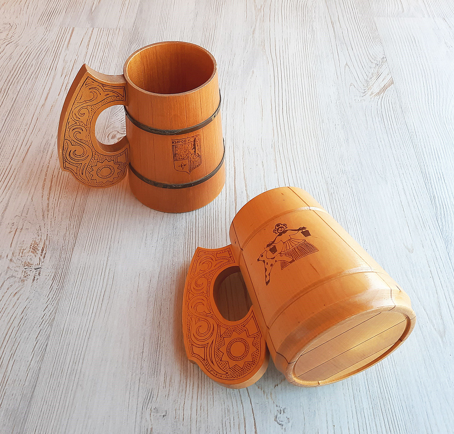 Soviet wooden beer mugs - 0.5 liters Russian mugs vintage | Inspire Uplift