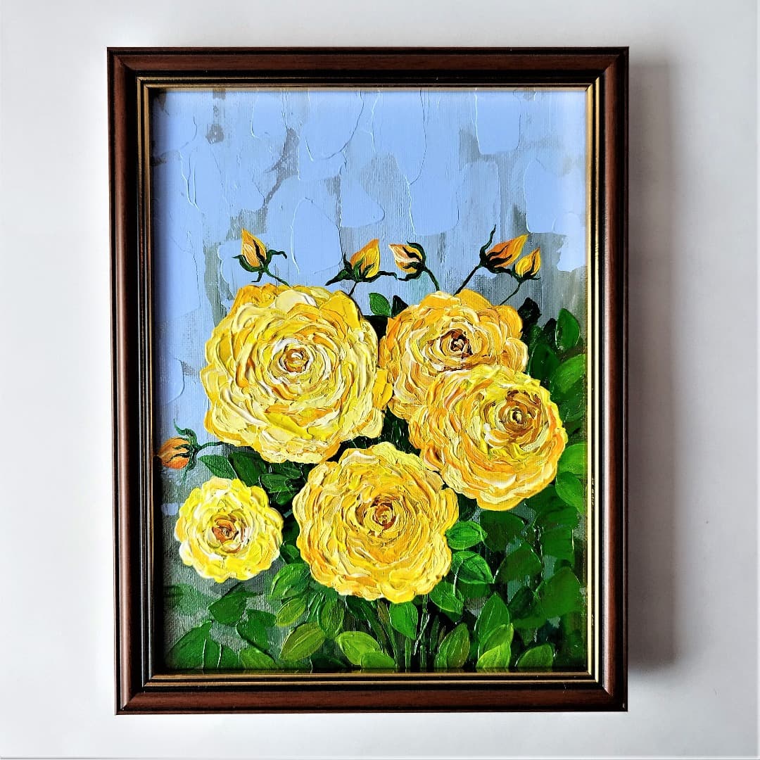 Rose painting on canvas, Yellow rose wall art, Flower canvas | Inspire ...