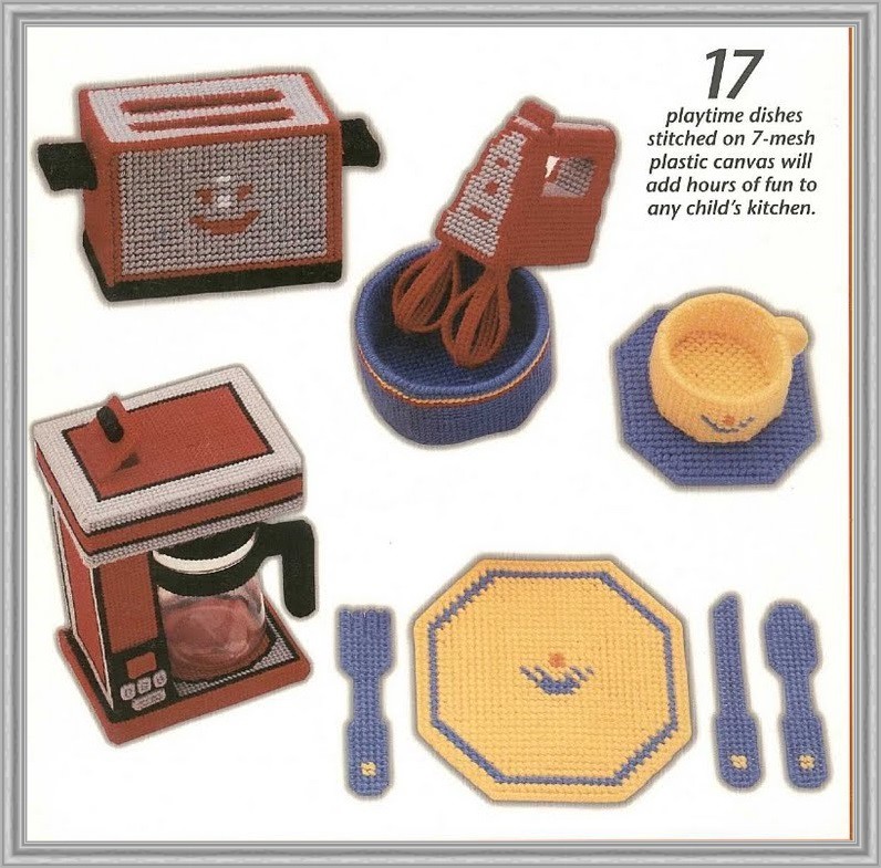 Digital - Vintage Plastic Canvas Pattern Playtime Dishes - | Inspire Uplift