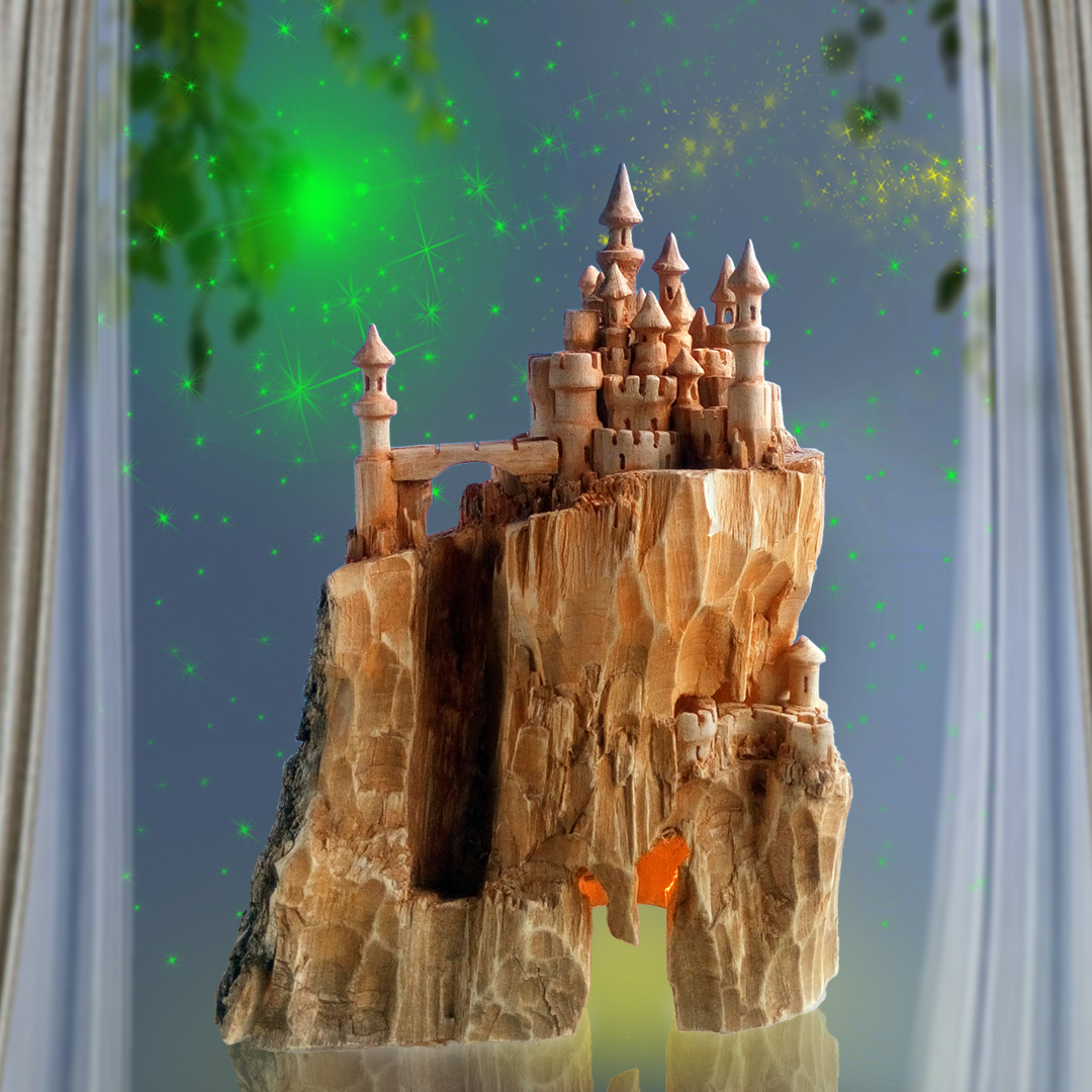 Lamp "Castle in the mountains" Wooden lamp Fantasy Art U | Inspire Uplift