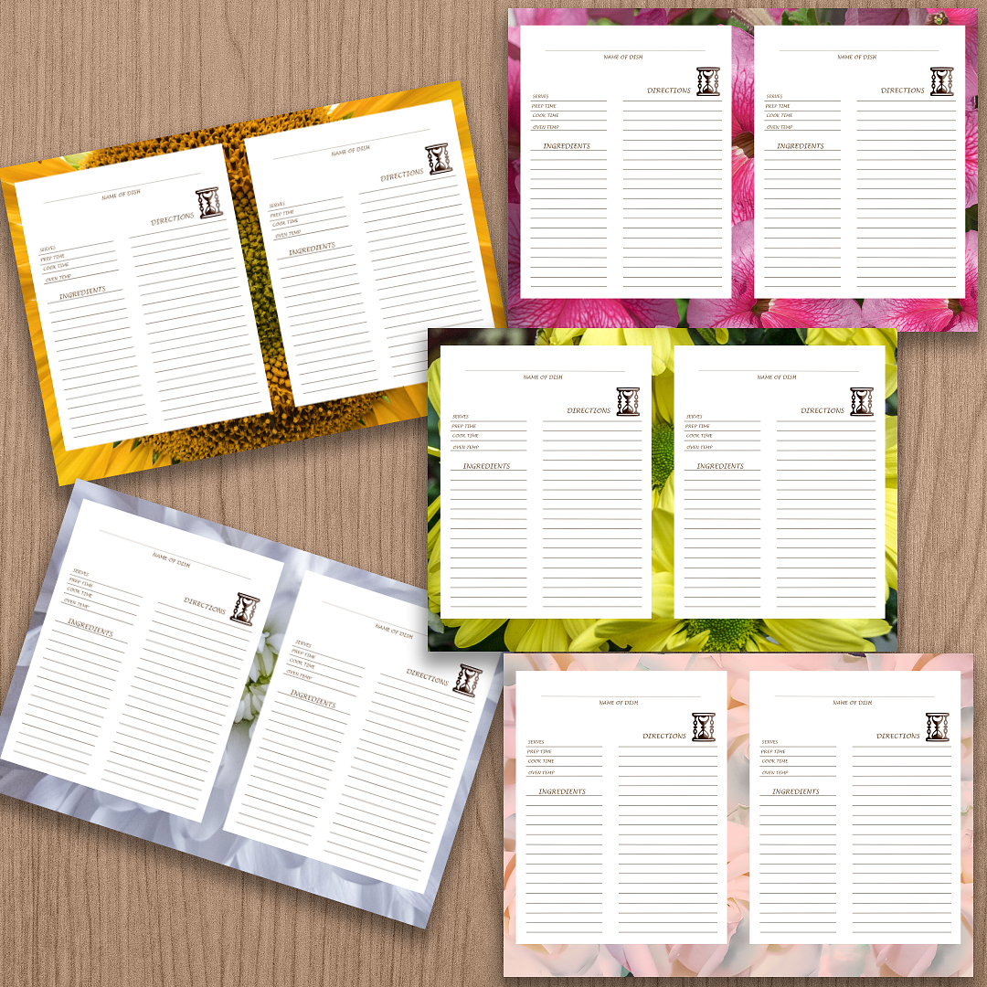 Digital colorful kitchen recipe card template with floral b | Inspire ...