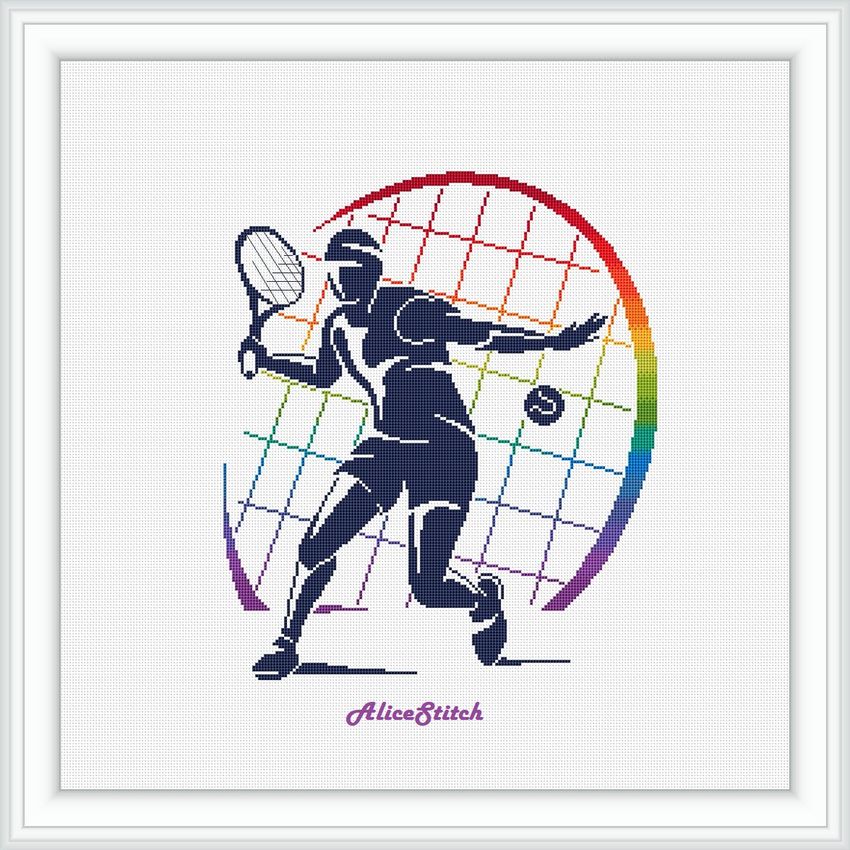 Cross stitch pattern sport Lawn Tennis player racket ball - Inspire Uplift