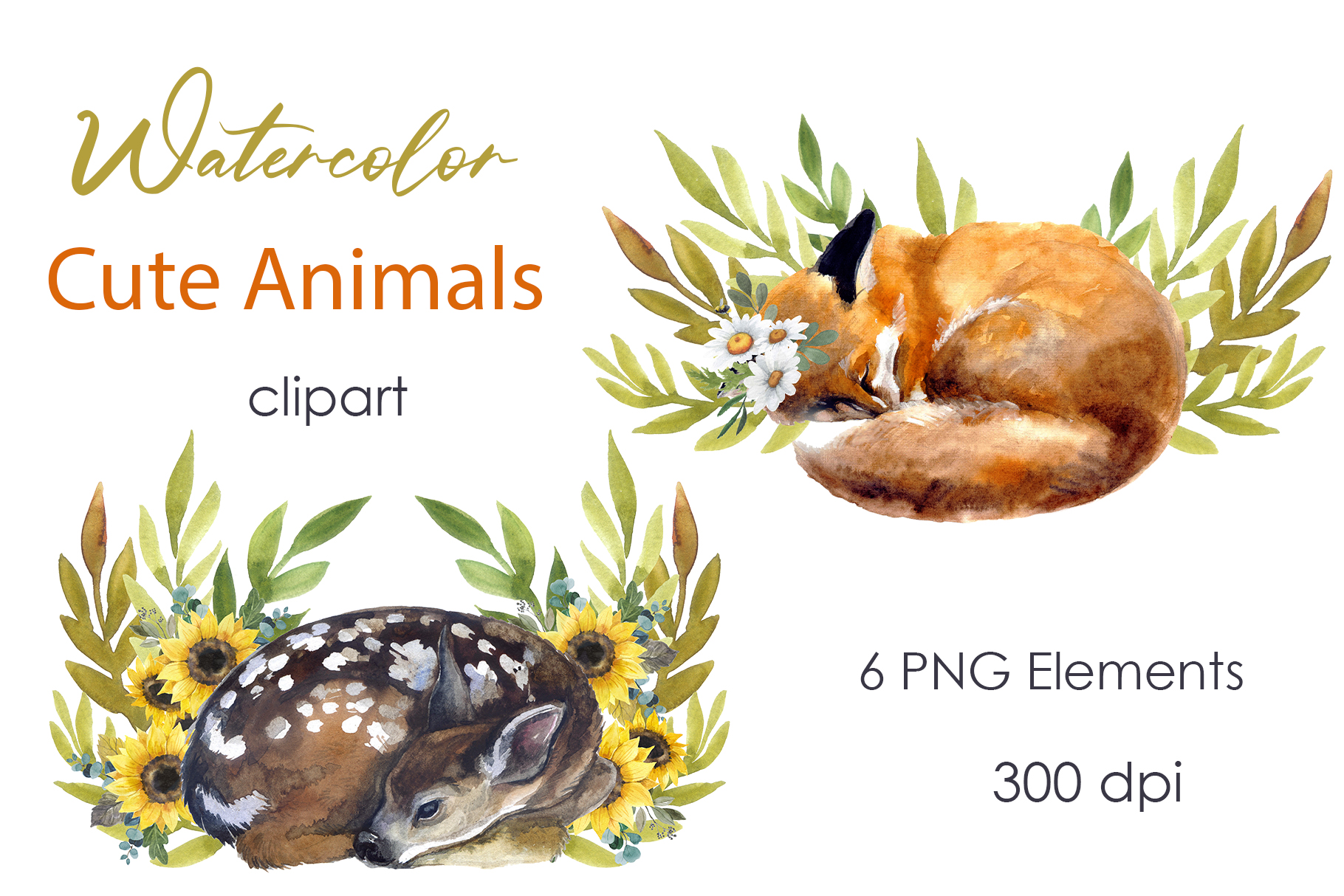 Watercolor Cute Animals Clipart Fall Png, Cute holiday compo | Inspire ...