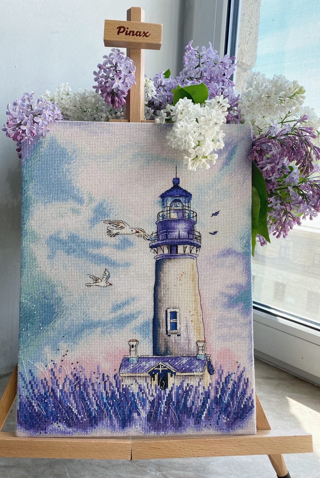 Lavender lighthouse. Cross stitch pattern pdf & css | Inspire Uplift