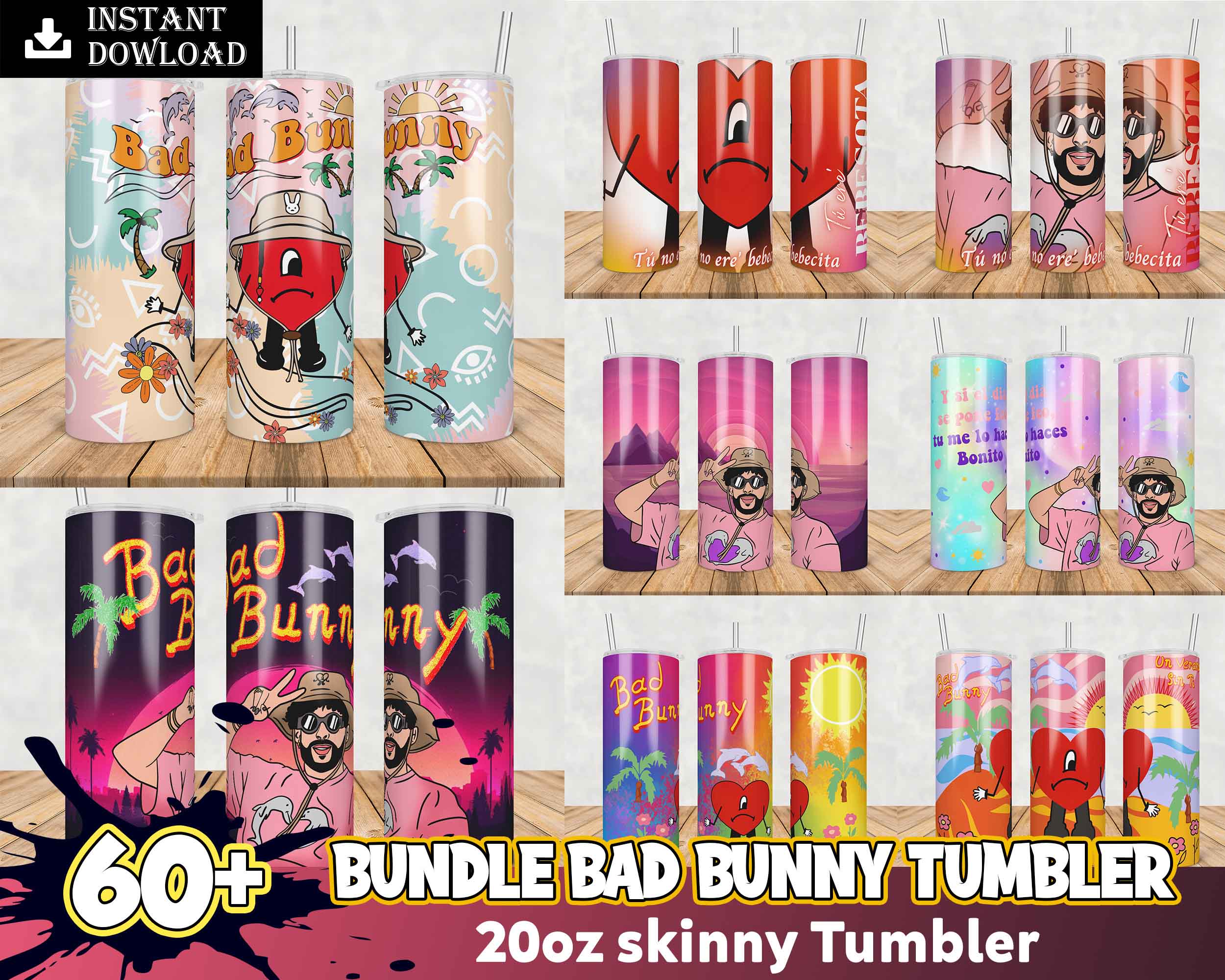 60 Bad Bunny 20oz Skinny Tumbler Sublimation Designs for Str | Inspire ...