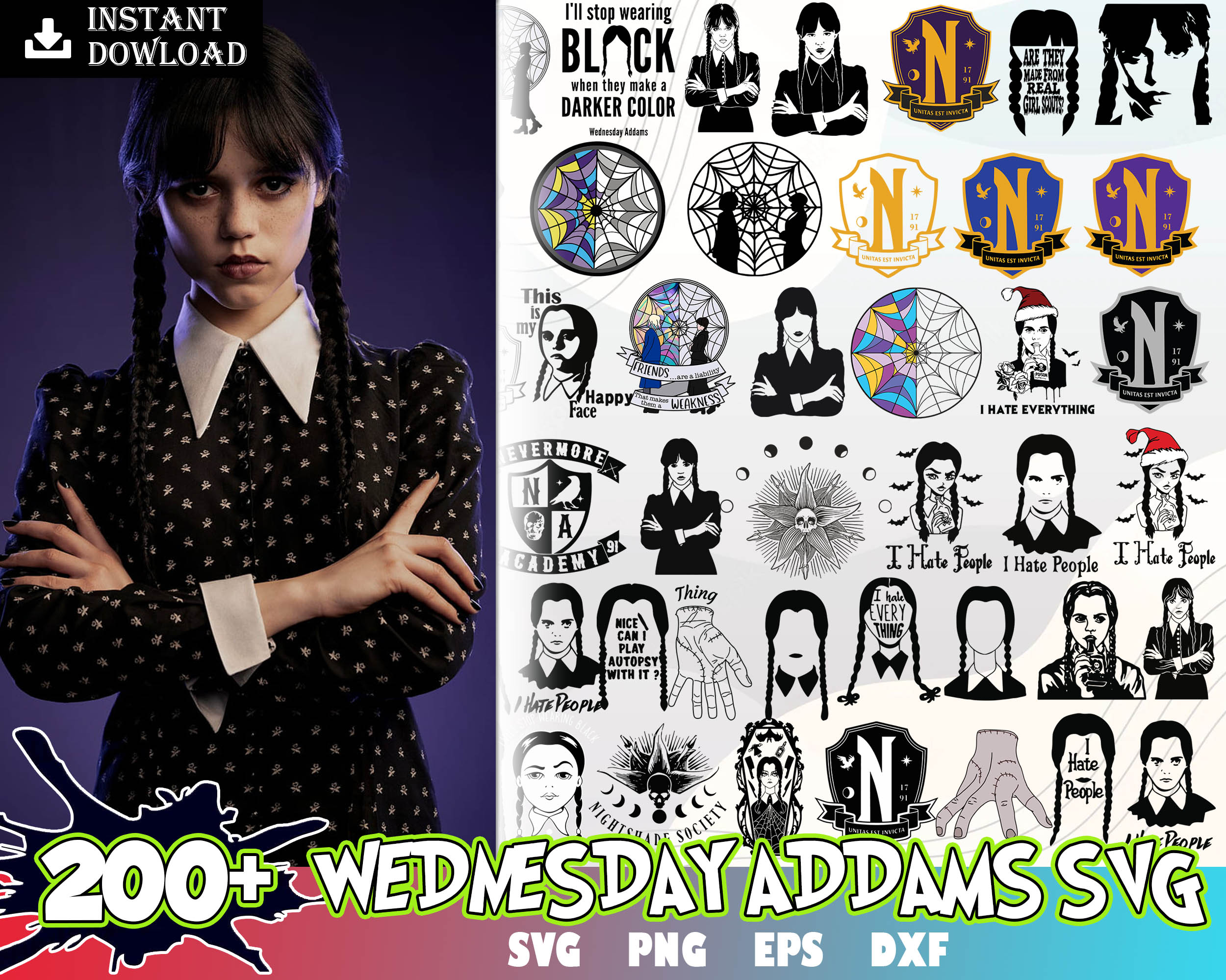 200 Wednesday SVG, Wednesday Adam, Addams Family, Jenna Orte | Inspire ...