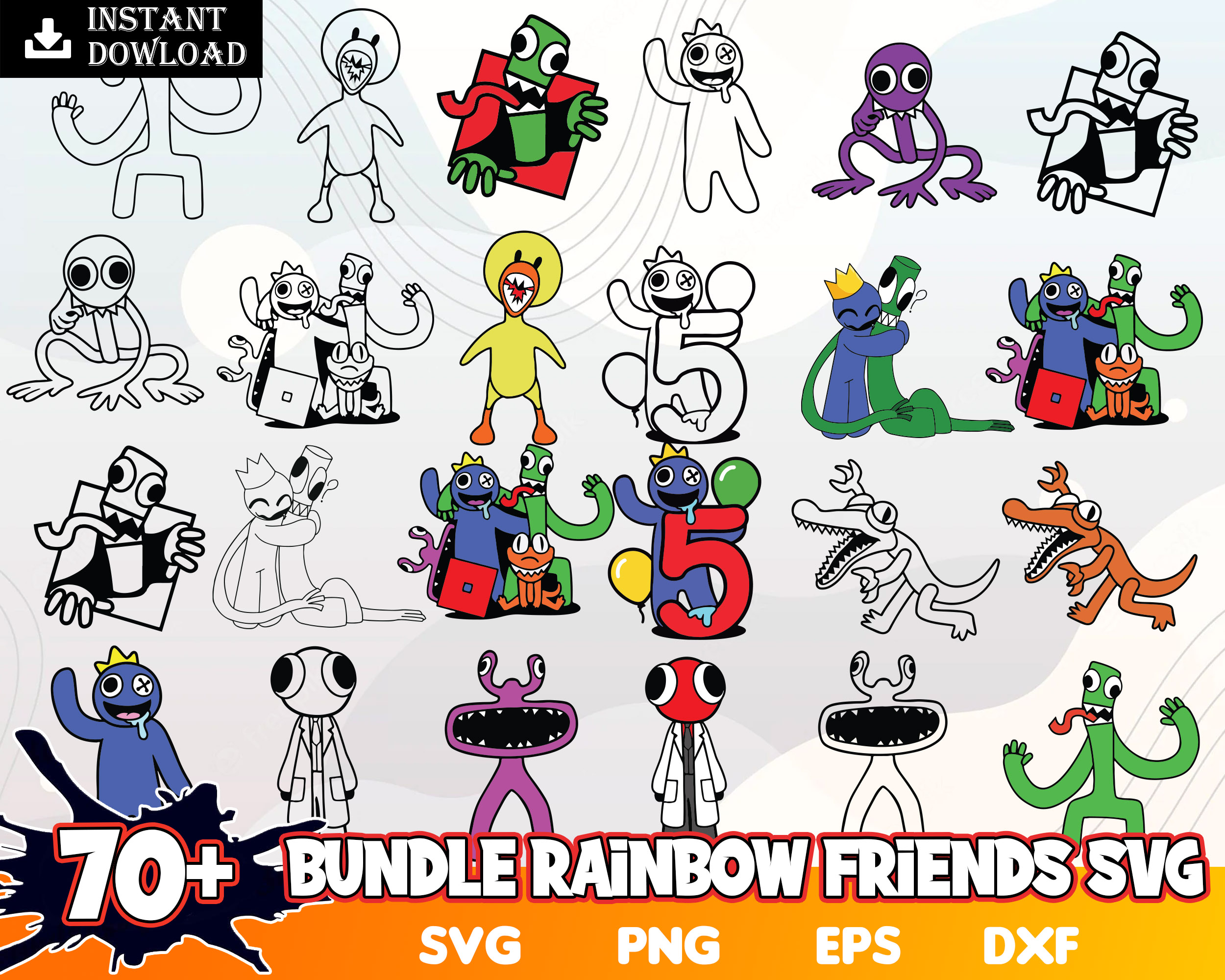 70 Rainbow friends SVG, Rainbow friends PNG, Sublimation, Tr | Inspire ...