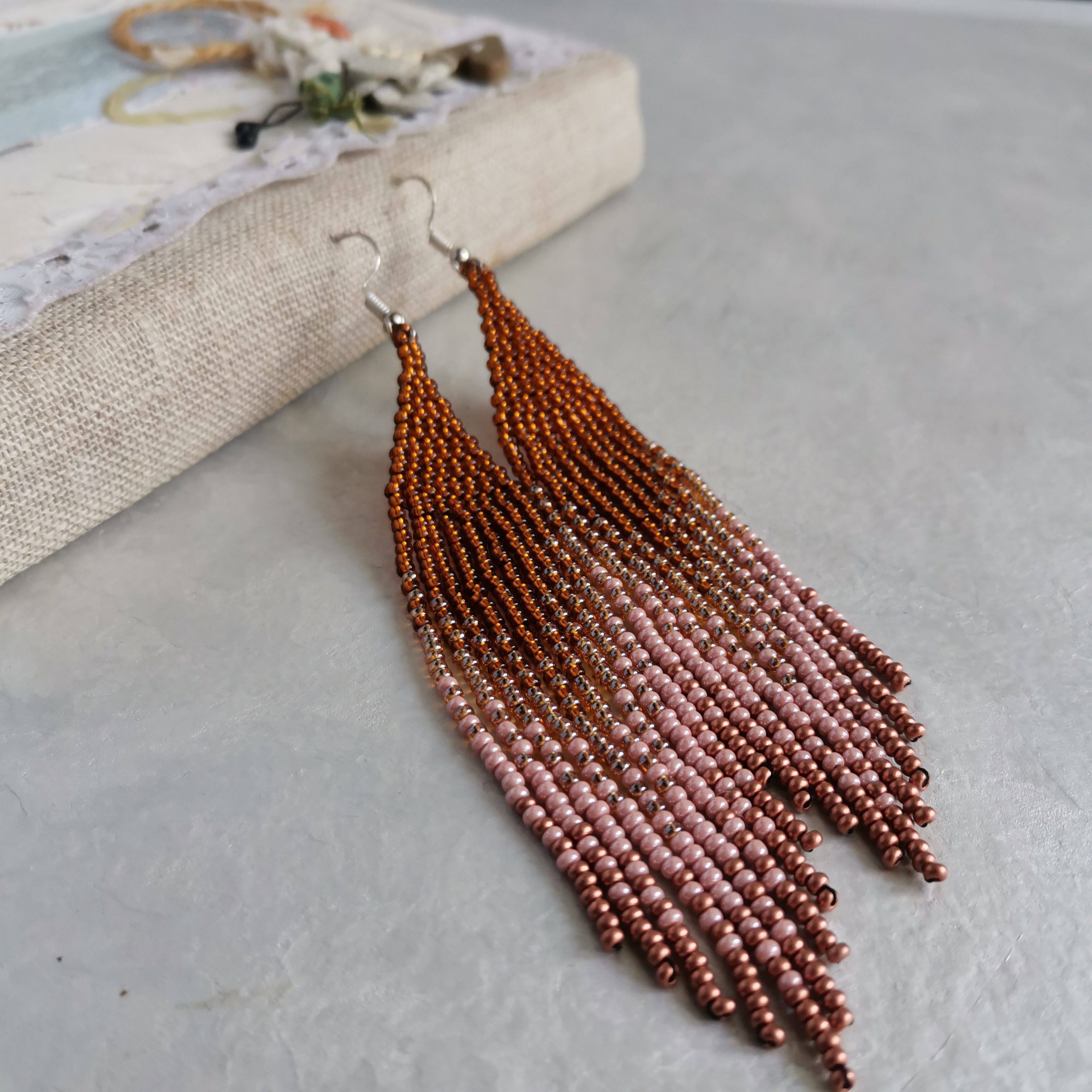 Long dangle seed bead earrings Handcrafted gradient ombre fr | Inspire ...
