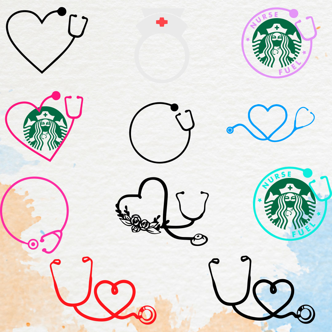 Stethoscope Split Monogram SVG Bundle, Hand Drawn Nurse SVG, | Inspire ...