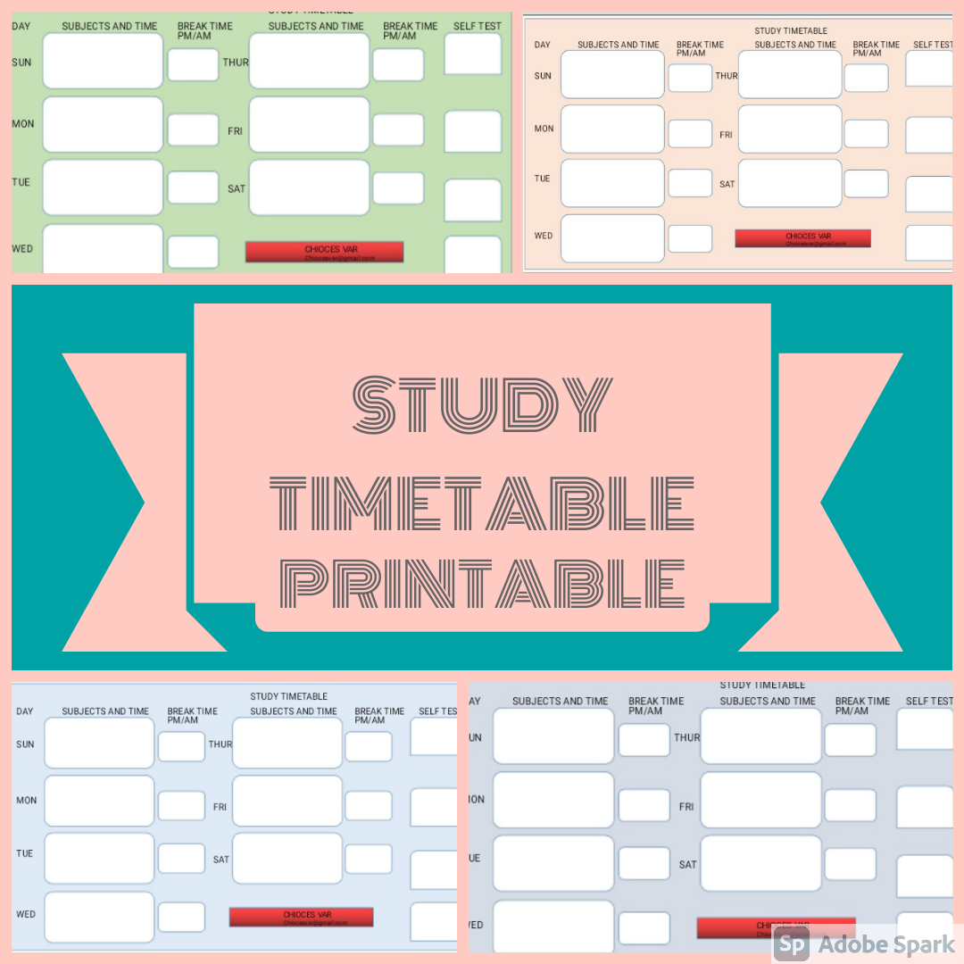 PRINTABLE STUDY TIMETABLE | Inspire Uplift