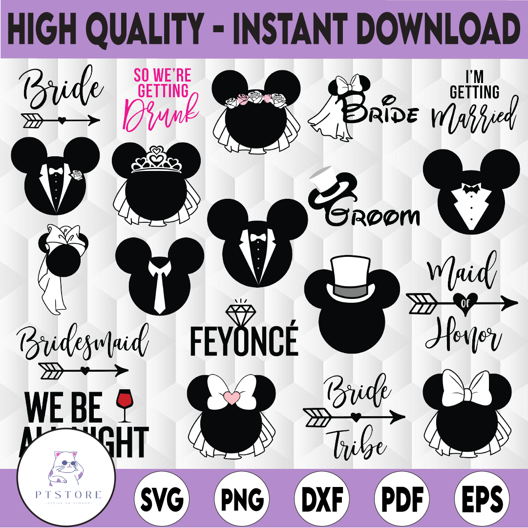 Wedding Minnie and Mickey Bride and Groom svg, Cutting File, | Inspire ...