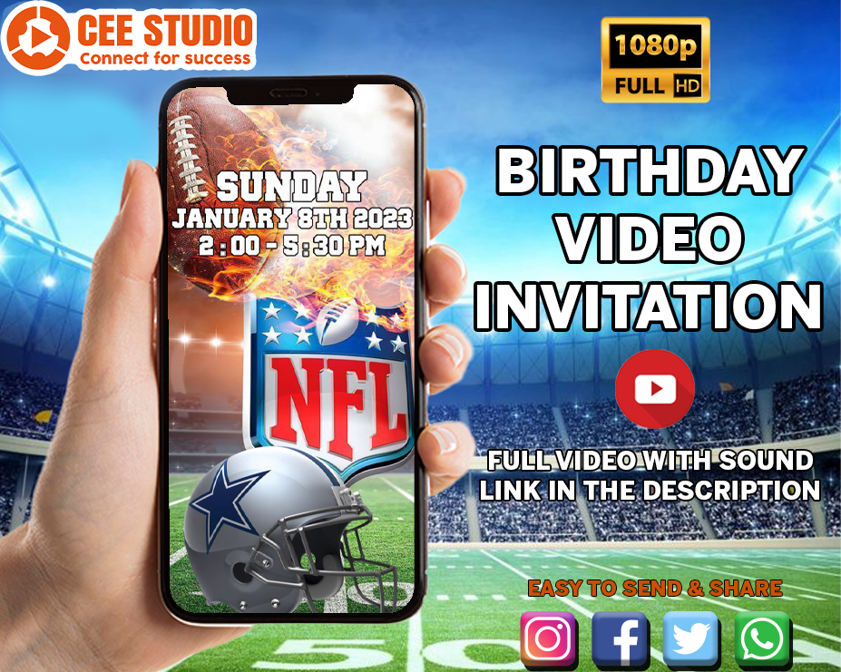 NFL invitation, NFL Video Invitation, Party, Birthday, NFL , | Inspire ...