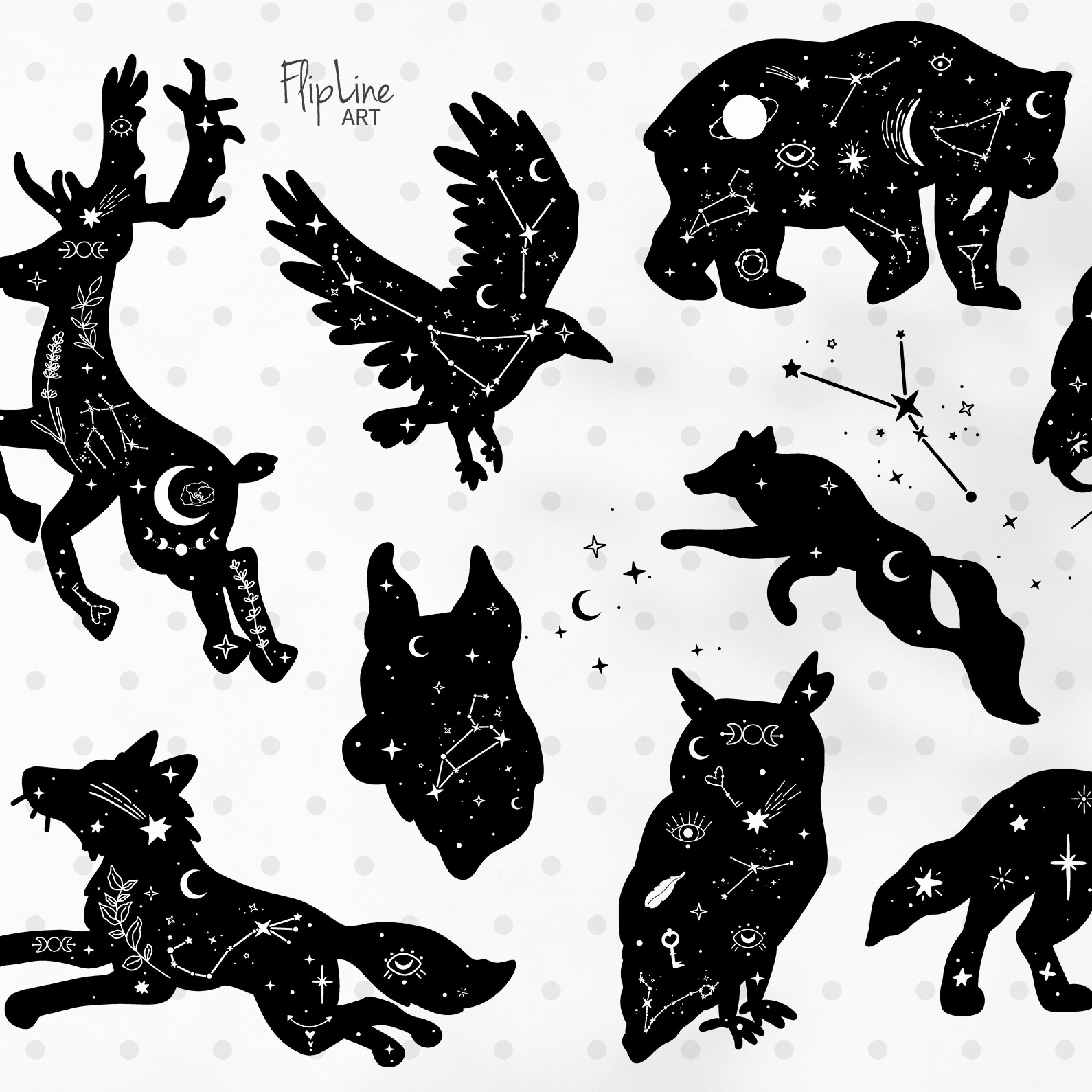 Celestial Animals SVG & PNG bundle clipart, Woodland animals - Inspire ...