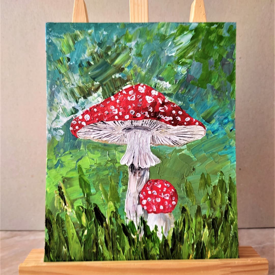 Mushroom painting acrylic, A toadstool, 2 mushrooms, Texture - Inspire ...