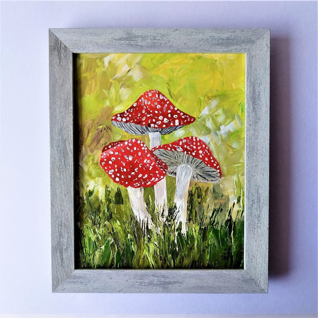 Mushroom paintings, Realistic mushroom painting, 3 mushrooms | Inspire ...