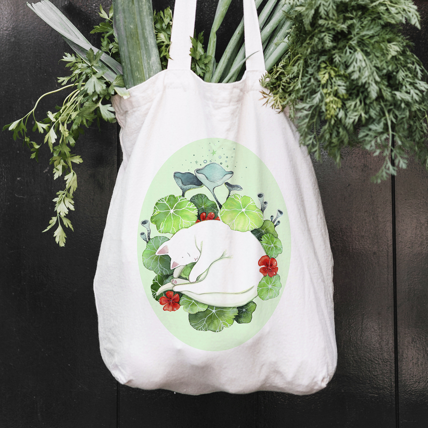 White cat cotton tote bag Eco Bag Market bag Cat lover gift | Inspire ...