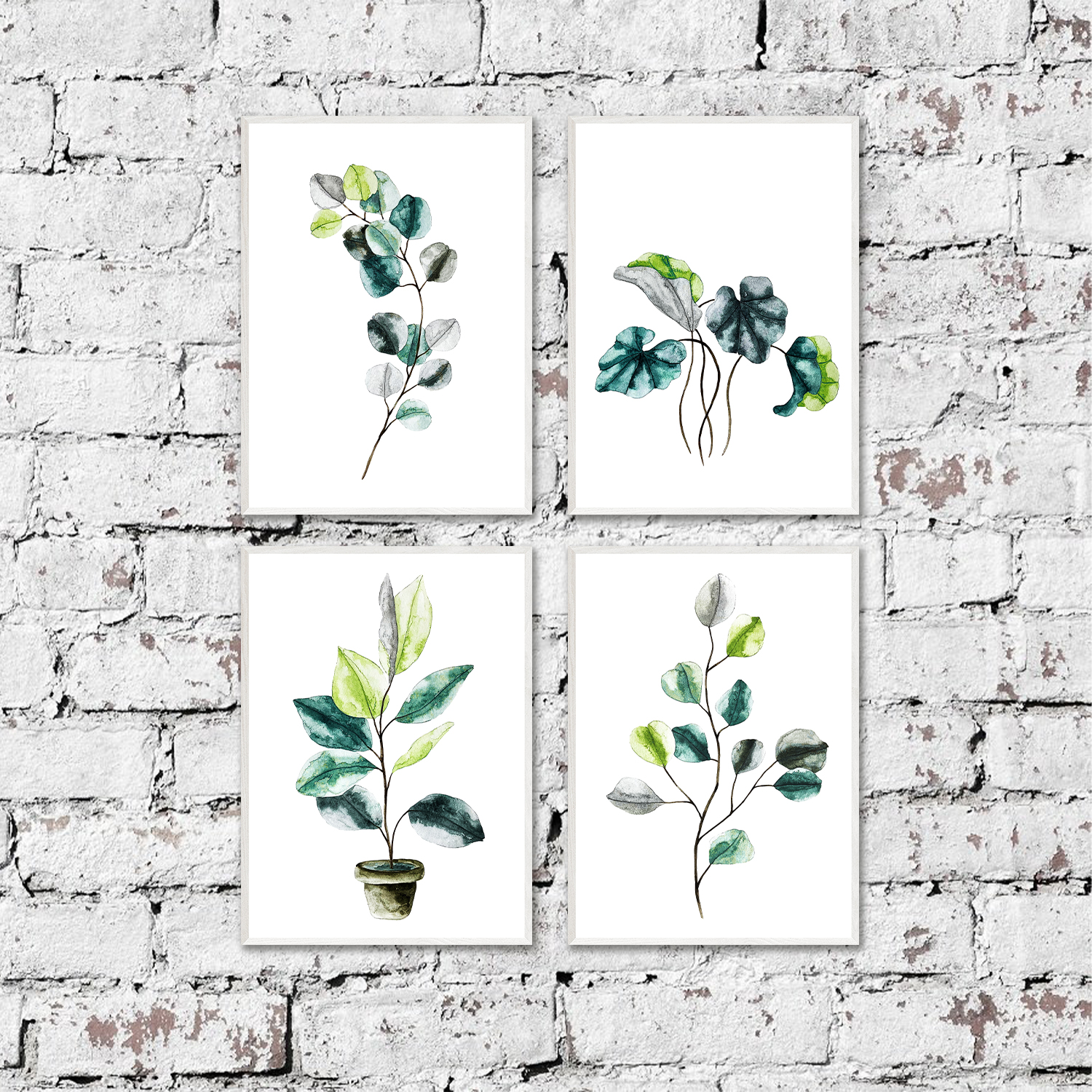 Green Leaves Print Set of 4 Watercolor Leaves Print, Botanic - Inspire ...