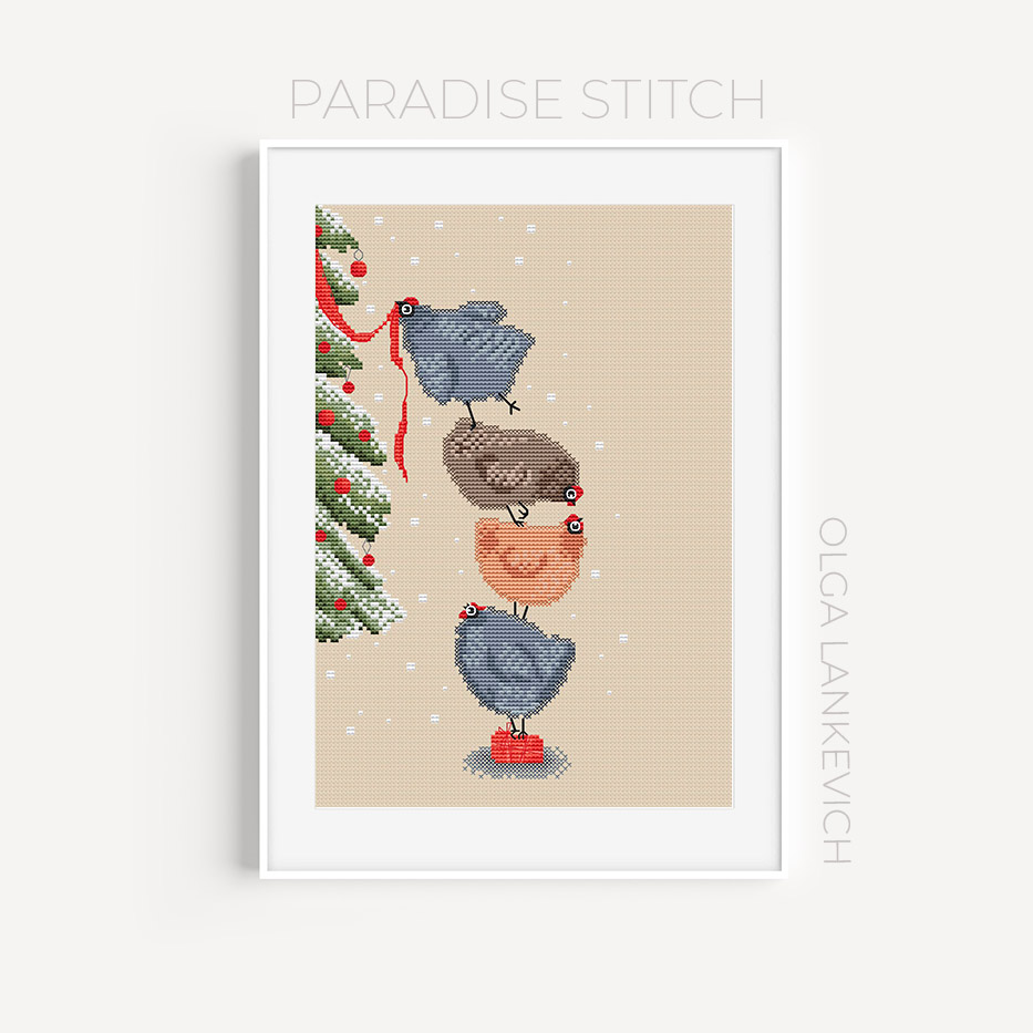 Chriastmas Chickens Cerin cross stitch pattern PDF and Saga - Inspire ...