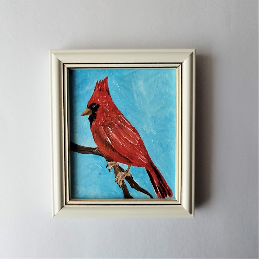 Red cardinal wall art, Small wall decor, Mini painting, Litt | Inspire ...