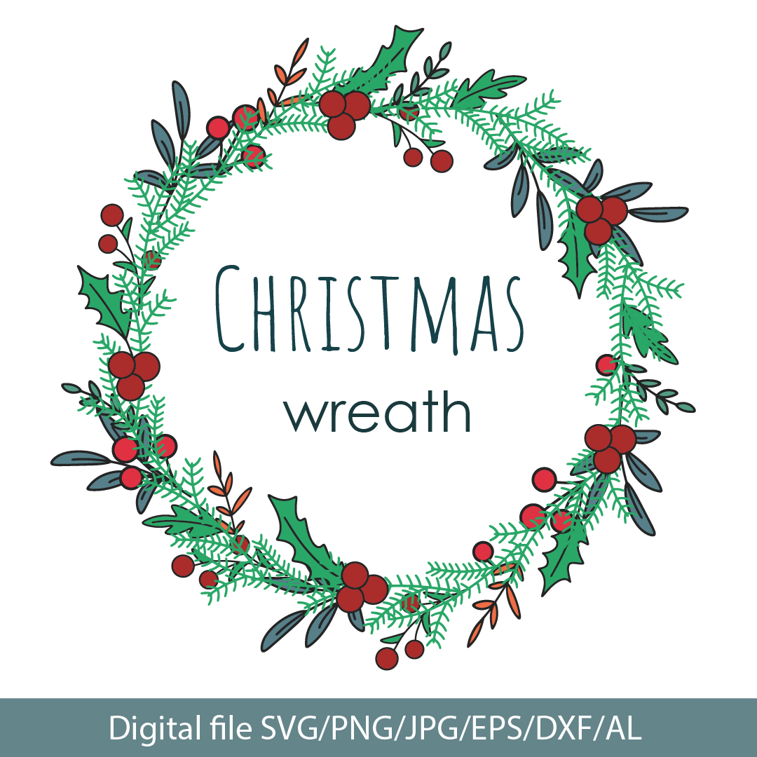 Christmas Wreath SVG clipart. Foliage and berries festive ro | Inspire ...
