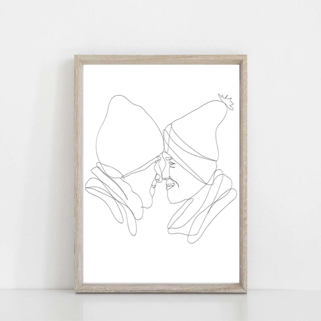 Couple Print Love Print Line Drawing Line Art Kiss Love Set | Inspire ...